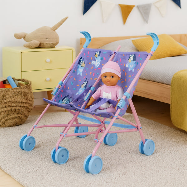 Bluey Buddy Buggy Twin Dolls Stroller – Foldable & Lightweight - Wowow Toys